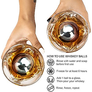 Whiskey Decanter and Stones Gift Set for Men - Whiskey Decanter, 2 Twisted Whiskey Glasses, 2 XL Stainless Steel Whisky Balls, 2 Slate Coasters, Special Tongs & Freezer Pouch in Pinewood Gift Box