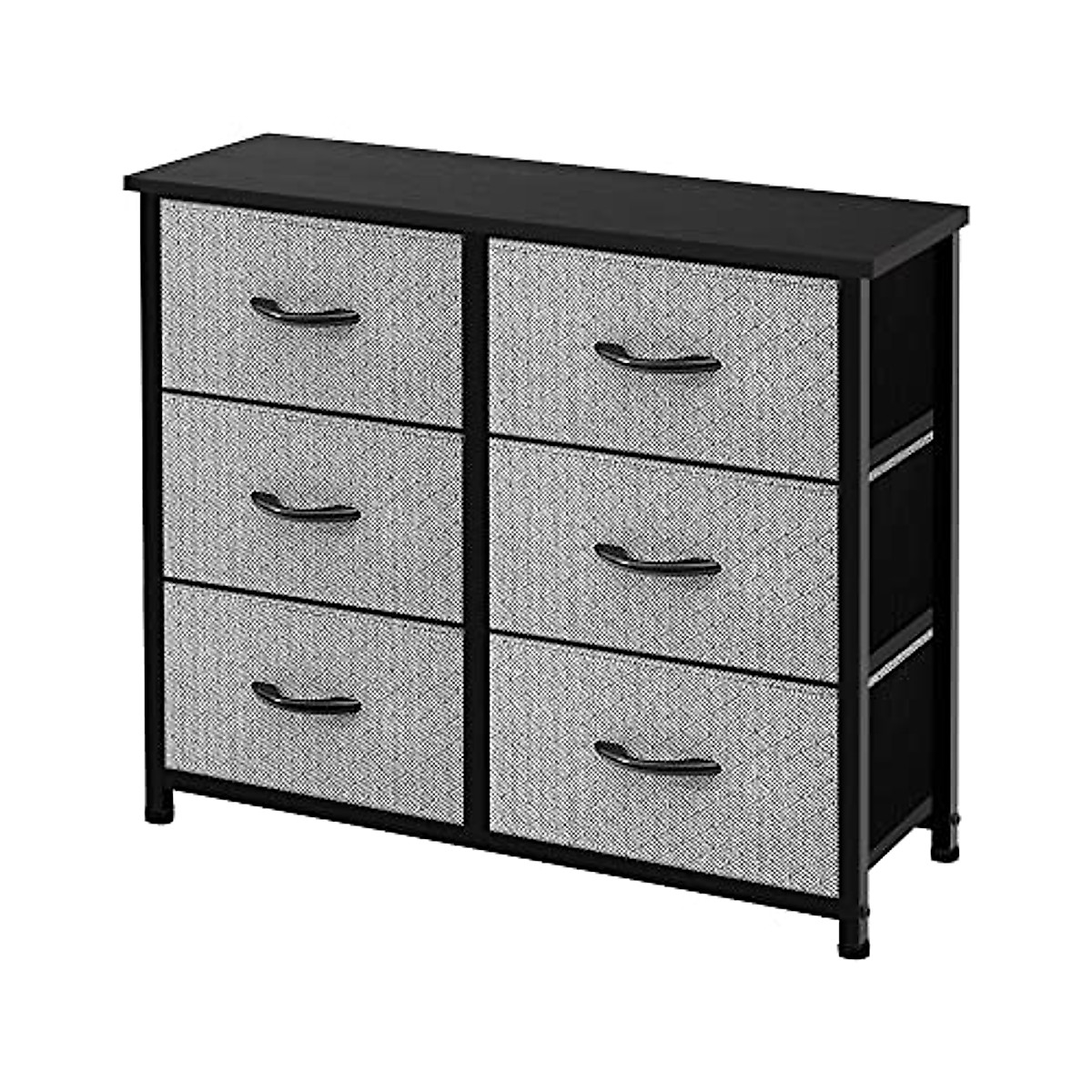 AZL1 Life Concept 6 Drawers Fabric, Tower Dresser for Bedroom, Hallway, Nursery, Entryway, Closets, Sturdy Metal Frame, Wood Tabletop, Easy Pull Handle, 31.5 Inches, Grey with Black