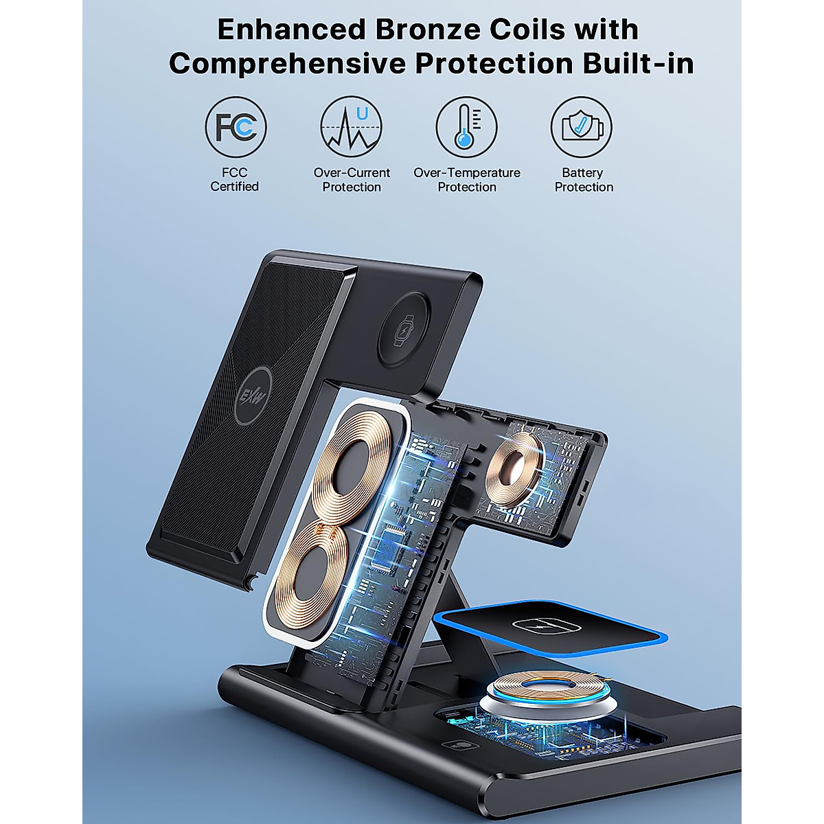 Wireless Charger, 3 in 1 Wireless Charging Station for Multiple Devices,Wireless Charging Stand for iPhone15 14 13 12 11 Series, AirPods Pro 3 2 & Apple Watch [UL-Listed] (Black)