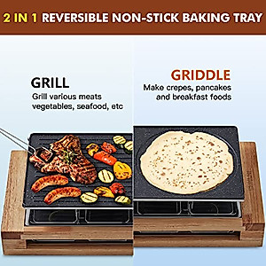 Indoor Grill, COKLAI Raclette Table Grill, 1500W Electric Grill Korean BBQ Grill with 2 in 1 Reversible Non-stick Plate, Cheese Raclette with 8 Trays & Wooden Spatulas, Wooden Base, New Model