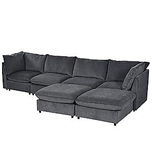 136.6" Oversized U-Shaped Cushions Modular Sectional Sofa W/Extra Wide Chaises and Removable Ottomans,6 Seaters Corner Upholstered Sofa & Couch Deep Seat Convertible Sleeper Couch Bed for Living Room