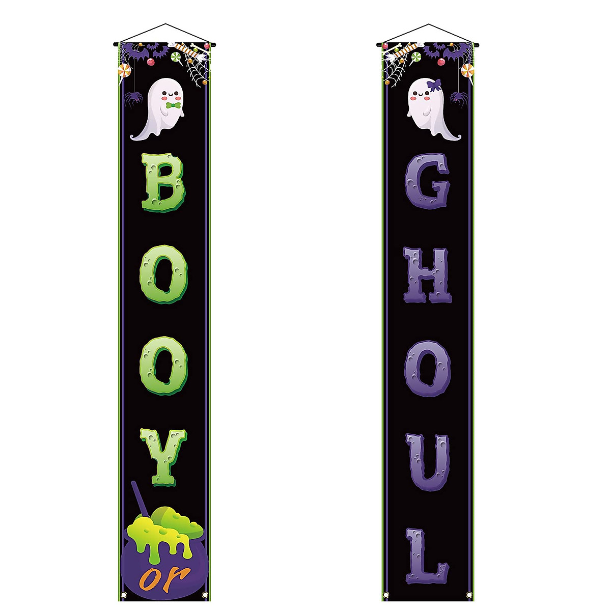 Pudodo Halloween Gender Reveal Porch Banner Booy or Ghoul Ghost Baby Shower Front Door Sign Wall Hanging Holiday Party Decoration