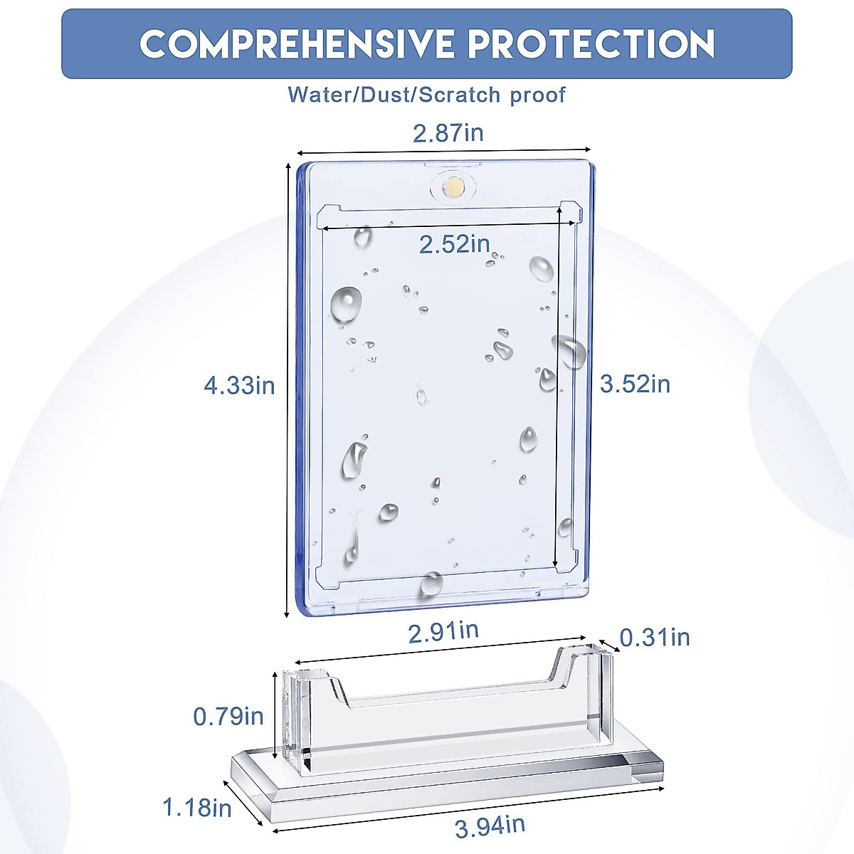 3 Pack Magnetic Card Holders for Trading Cards Protector, 35 pt Baseball Card Protector, Acrylic Hard Cards Sleeves Case for Baseball Football Sports Game Card Storage and Display (Transparent Blue)