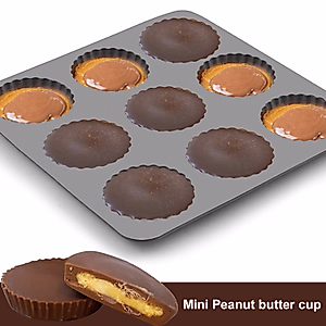 Palksky Chocolate Almond Peanut Butter Cup Mold - (3PCS) 9 Cup Bite Size Fat Bombs Snack Baking Pan/Mini Silicone Cookie Candy Mold for Brownie, Jello, truffle