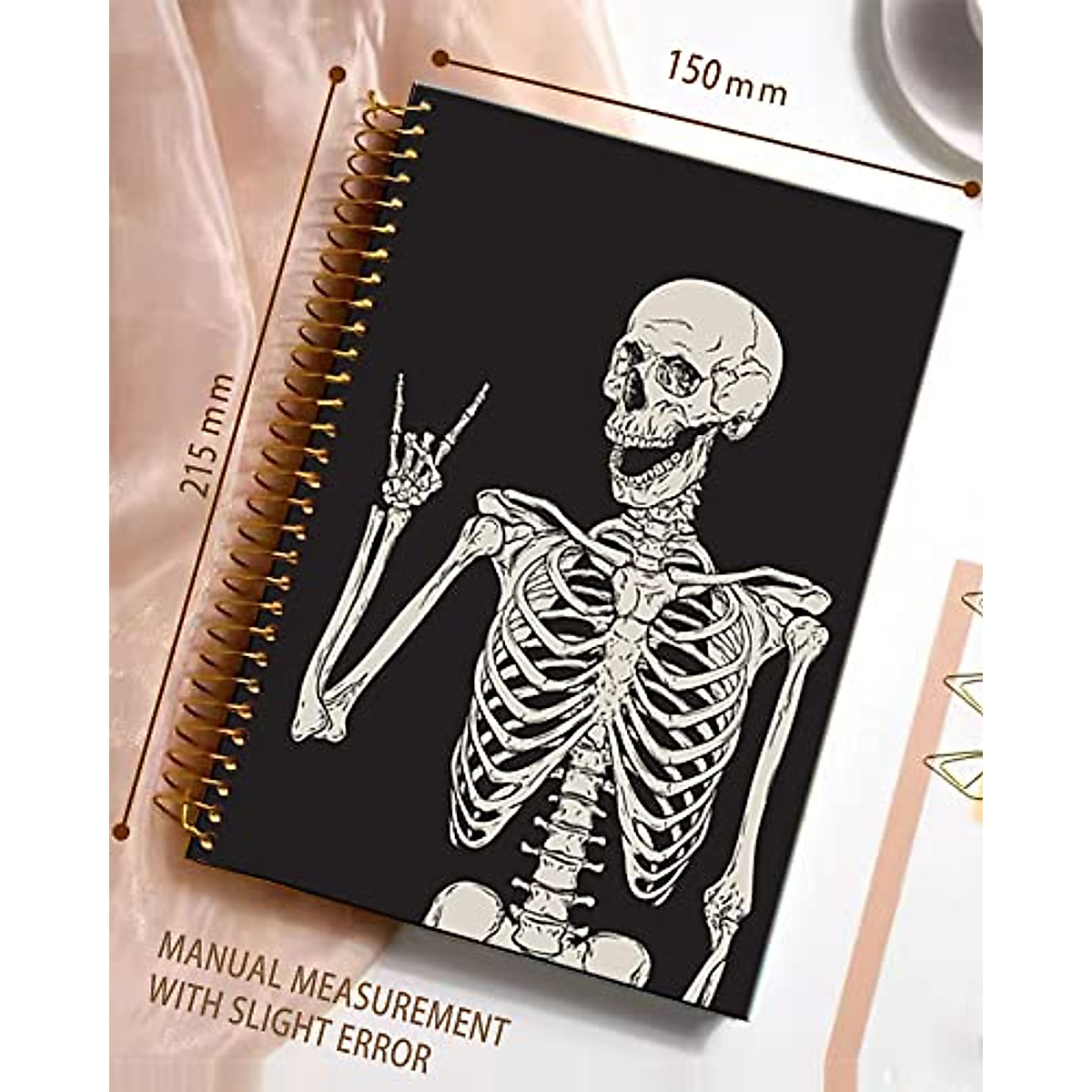 iampanda Spiral Journal Notebook,Strong Twin-Wire Binding with Premium Paper for Girl Women,Cool Funny 60 Sheets A5 College Ruled Notebook/Journal,Perfect for School Office Home Gifts,Skull Human Skeleton