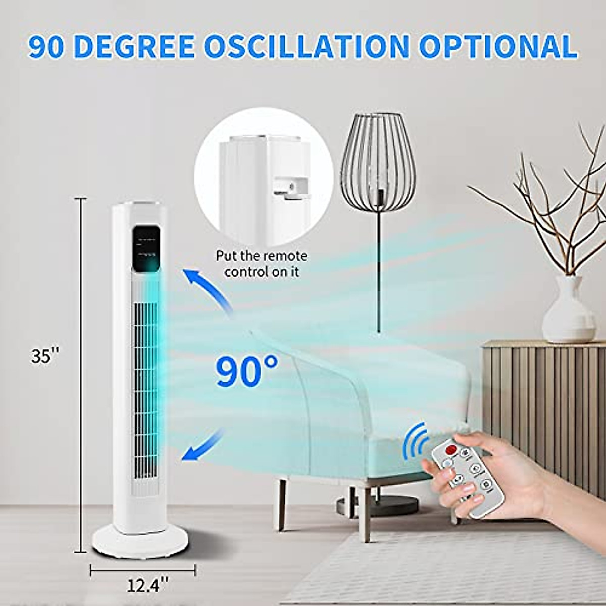 Antarctic Star Tower Fan Oscillating Fan Quiet Cooling Remote Control Powerful Standing 3 Speeds Wind Modes Bladeless Floor Fans Portable Bladeless Fan for Children Bedroom Home Office (White, 35")