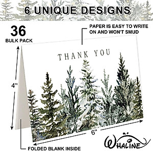 Whaline 36 Packs Christmas Thank You Cards Watercolor Xmas Pine Tree Greeting Cards Winter Forest Blank Note Cards with Envelopes and Stickers for Wedding Birthday Holiday, 4 x 6 Inch