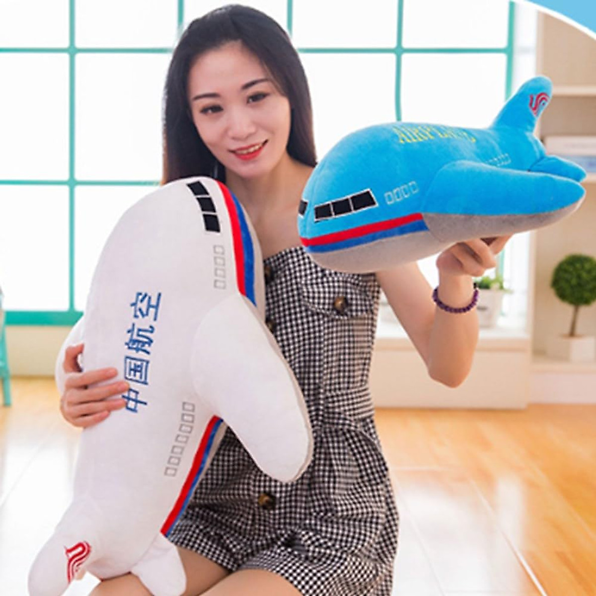 OUKEYI 15.7"/40cm Airplane Plush Stuffed Aircraft Pillow Model Plane Toys,Blue Stuffed Kids Plush Adorable Back Pillow Model Gifts