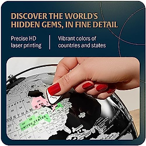 Scratch Off World Globe with Stand for Home and Office Decor | 10” Sphere Earth Globes with Scratchable Foil | A Unique Travel Gift for Travelers | World Map Desktop Globe | Travel Map Scratch Map (Globe - Black & Silver)