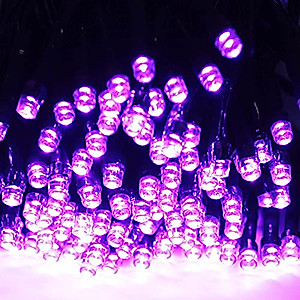 Super-Long 2-Pack Each 85FT Solar Halloween Lights Outdoor Waterproof, Upgraded Super Bright 8 Lighting Modes 480 LED Solar Outdoor String Lights for Halloween Decorations Party Garden Yard (Purple)