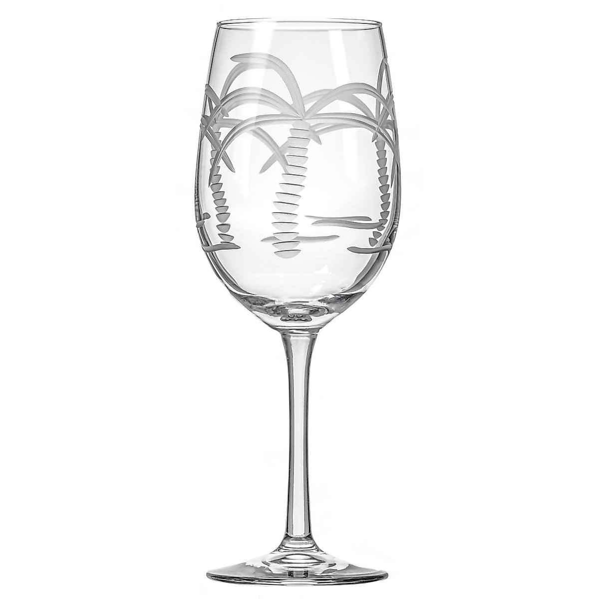 Rolf Glass Palm Tree 12oz White Wine Stemware | Set of 4 | Diamond Wheel Engraved | Lead-free | Designed and Manufactured in the US