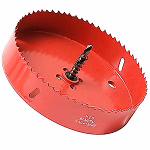 6-1/8 Inch Hole Saw for Wood, Bi-Metal Hole Drill Bit with Hex Shank, 155mm HSS Hole Cutter for Cutting Soft Metal, Iron, Aluminium, Wood, Drywall, Pipe, Plastic, Fibreboard, Red