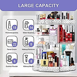 360 Rotating Makeup Organizer Large Capacity Cosmetics Organizer Beauty Organizer Clear Cosmetic Storage Display Case with 8 Layers and Detachable Shelves for Bedroom Dresser