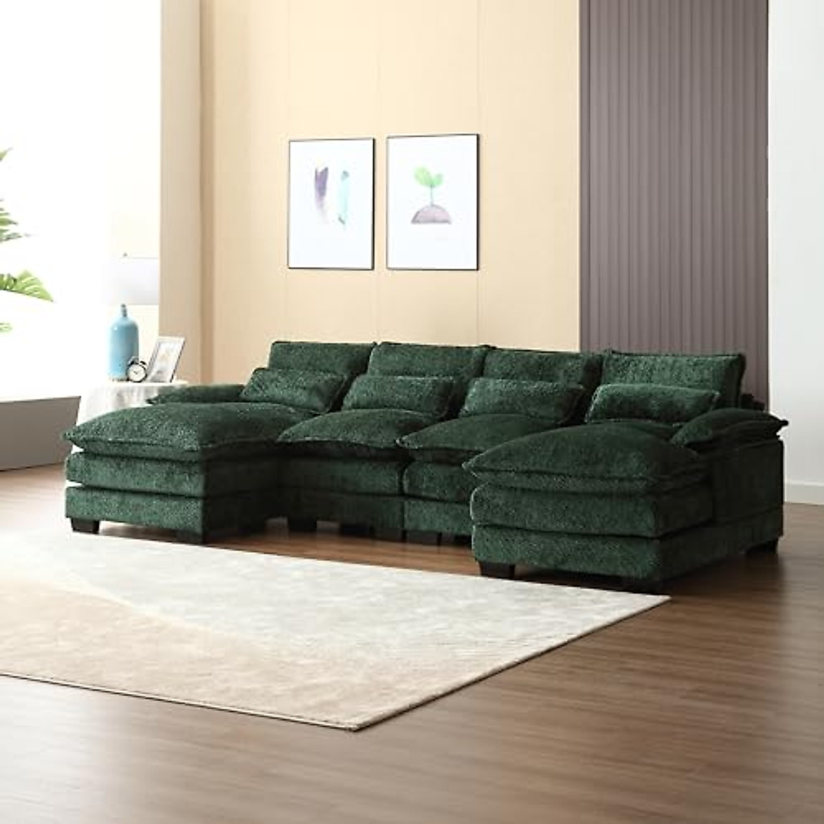 Verfur Deep Seat Modular Sectional Sofa with Double Chaise,110.63" Large Convertible Symmetrical Couch with Solid Wood Legs, Comfy Upholstery Sofa & Couch for Living Room Furniture Set