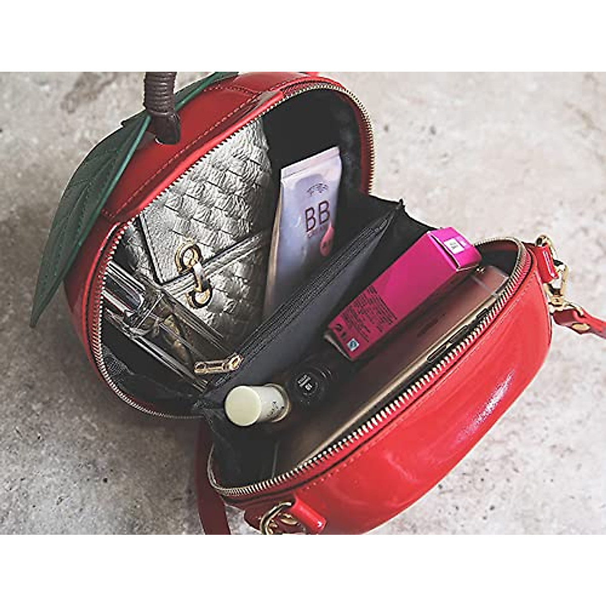 123Arts Fashion Apple Shape PU Leather Handbag Cartoon Shoulder Bags Purse - Red / Green, 191910cm