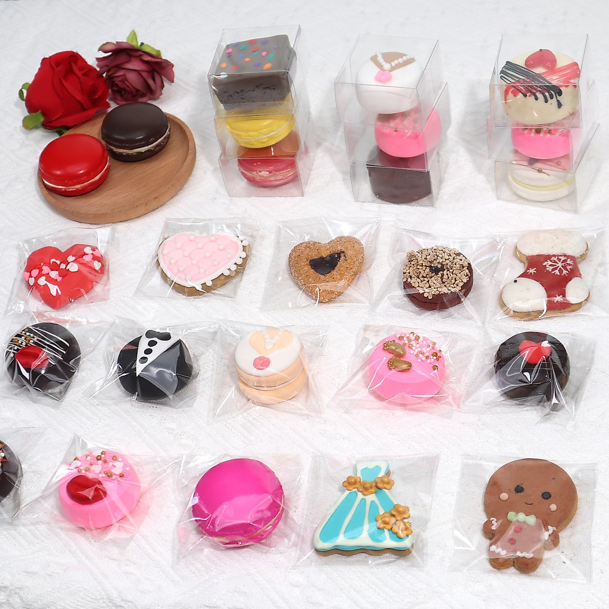 TEMLQPACK100Pcs 3 x3Inch Self Sealing Cellophane Bags Single Chocolate Covered Ore Bags Macaron Bags Brownie Bags Cookies Bags Treat Bags Candy Gift Bags for Wedding Shower Birthday Party Favors