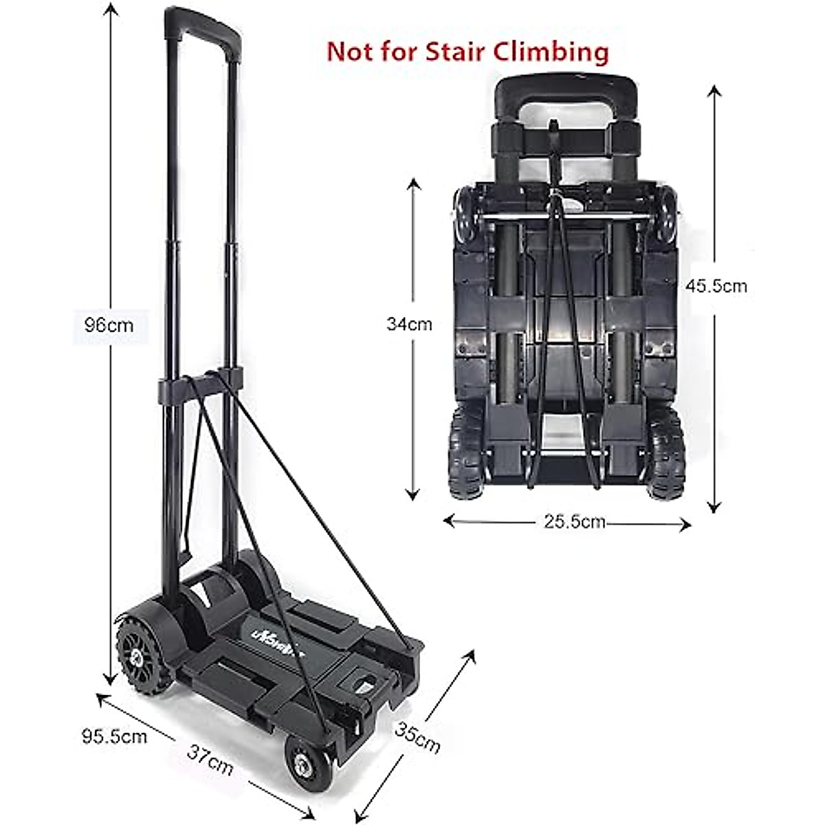 ZHJINGYU Folding Hand Truck,Foldable Utility cart with 4 Wheels & 2 Elastic Ropes,Foldable Dolly cart,Backpack Trolley,Luggage Platform Truck,Travel,Moving,Shopping,Small,Lightweight for Women