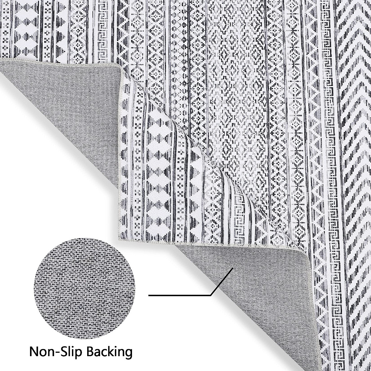 RUGSREAL 2' x 12' Runner Rug Extra Long Hallway Runner Rug Washable Indoor Runner Rug Non-Slip Boho Kitchen Runner Rug Geometric Runner for Living Room Bedroom Laundry, Grey 2'x12'