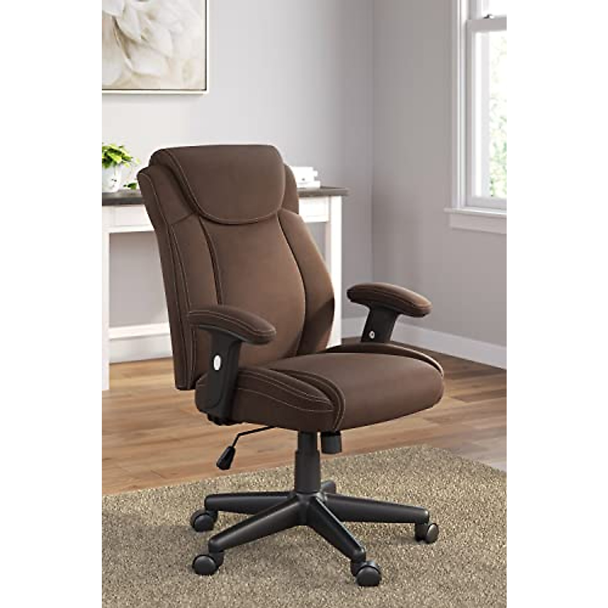 Signature Design by Ashley Corbindale Classic Upholstered Home Office Swivel Desk Chair, Brown & Black