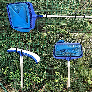 2/PK Pool Tool and Garage Tool Organizer - Wall Mounted or Mount to the fence, Adjustable Storage Utility Hooks, for Store Garden Tools, Poles, Brushes, Nets, Vacuum Heads,Leaf Rakes, Skimmers, Hoses, Shovel