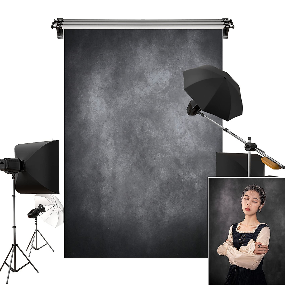 Kate 5x7ft/1.5x2.2m Dark Backdrop Black Abtract Texture Portrait Photo Backgrounds Photography Studio Props