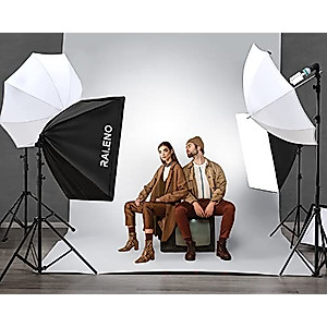 RALENO Photography Lighting Kit, 8.5 x 10ft Backdrop Stand with Green Screen, 5 x 85W CFL 5500K Light Bulb with Umbrellas for Product, Portrait and Video Shoot Photography