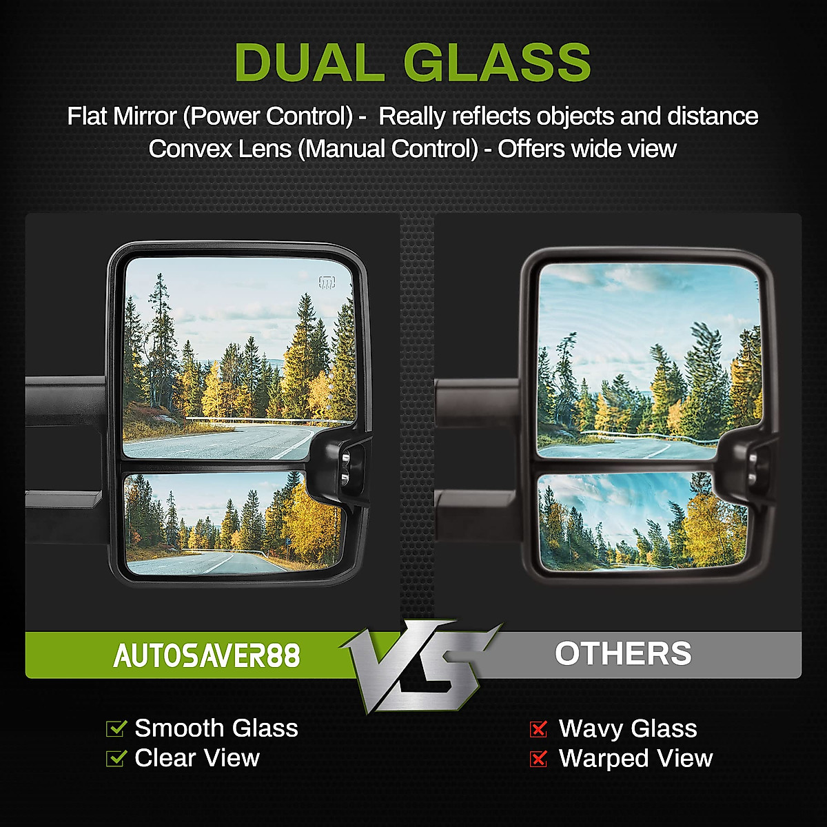 AUTOSAVER88 Towing Mirrors Compatible with 2014-2018 Chevy Silverado GMC Sierra 1500, 2015-2018 Silverado/Sierra 2500HD 3500HD Pickup, Tow Mirrors with Power Heated Turn Signal Light LH+RH Side Pair