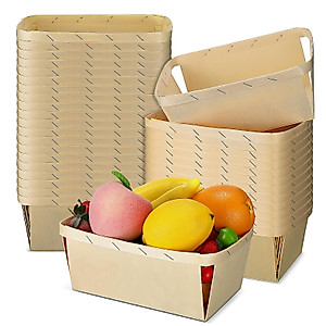 Bokon 30 Pcs Wood Berry Basket Bulk 2 Quarts Berry Picking Wooden Baskets Wood Fruit Pint Containers Vented Wooden Boxes for Picking Food Storage Gift Art Craft Decor 8.9 x 5.7 x 3.5 Inch