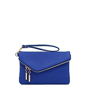 FashionPuzzle Envelope Wristlet Clutch Crossbody Bag with Chain Strap (Royal Blue) One Size