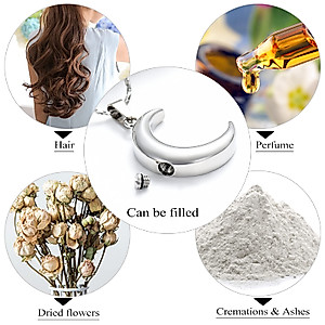 Imrsanl Cremation Jewelry for Ashes Moon Urn Necklace Stainless Steel Memorial Lockets Keepsakes Jewelry for Ashes Pendant - Fill kit (Silver)