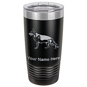 LaserGram 20oz Vacuum Insulated Tumbler Mug, German Shepherd Dog, Personalized Engraving Included (Black)