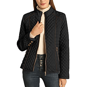 Bellivera Women's Stand Collar Lightweight Quilted Puffer Jacket Padded Zip Coat for Spring and Winter 087 black S