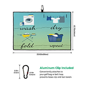 Golf Towel Microfiber Waffle Pattern Towel with Carabiner Clip,Laundry Dirty Basket Cloth Washing Machine Golf Towels for Man Woman Club Cleaner,Wash Dry Quote Teal Gradient Back Golf Accessories