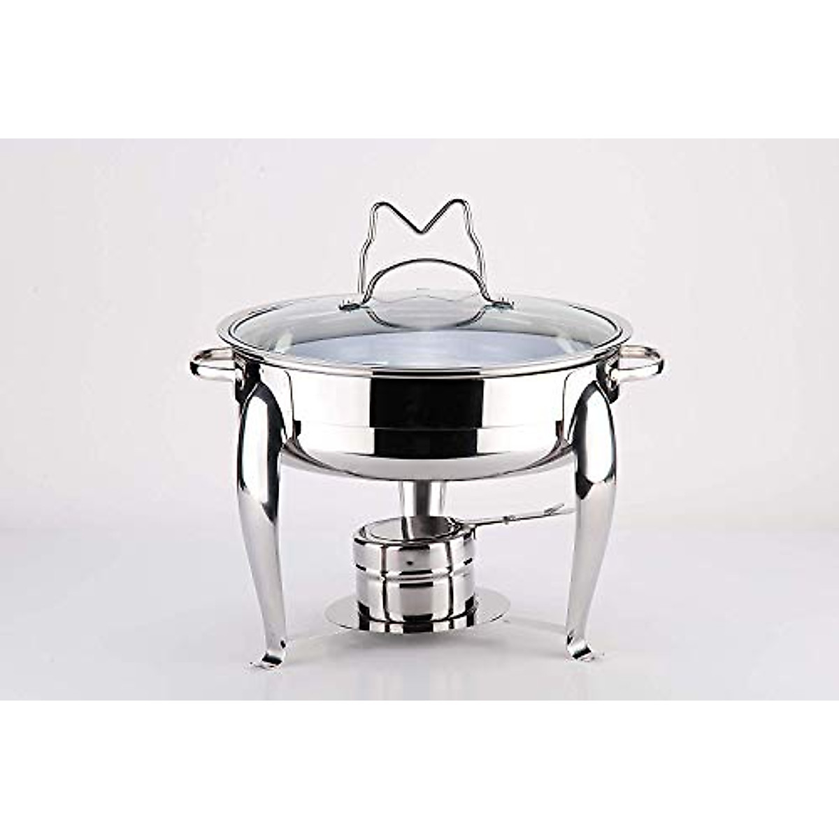 4 Quart Round Stainless Steel Chafing Dish with Bonus Slotted Spoon and Drip Tray for Lid