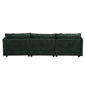FANYE L-Shaped Corner Convertible Modular Sectional Sofa Couch W/Movable Ottoman and 3 Pillows, Chenille Upholstery Double Cushions Deep Seat Sleeper Sofa&Couch for Home Office Apartment Living Room