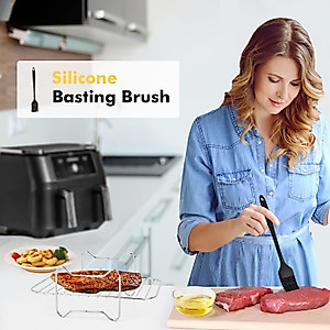 Dual Basket Air Fryer Accessories for Ninja Foodi DZ401 DZ550 DZ302 & Other 10 Quart 2-Basket DualZone Air Fryers, Come with Air Fryer Rack Set, 100Pcs Paper Liners, Silicone Brush & Tongs