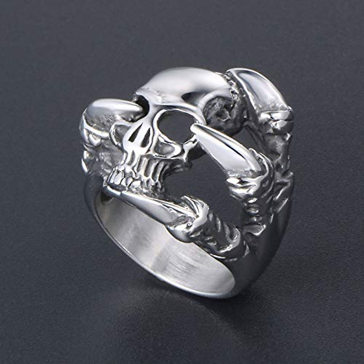 NanMuc Vintage Stainless Steel Gothic Skull Ring Punk Biker Statement Ring Cocktail Party Ring Size 12