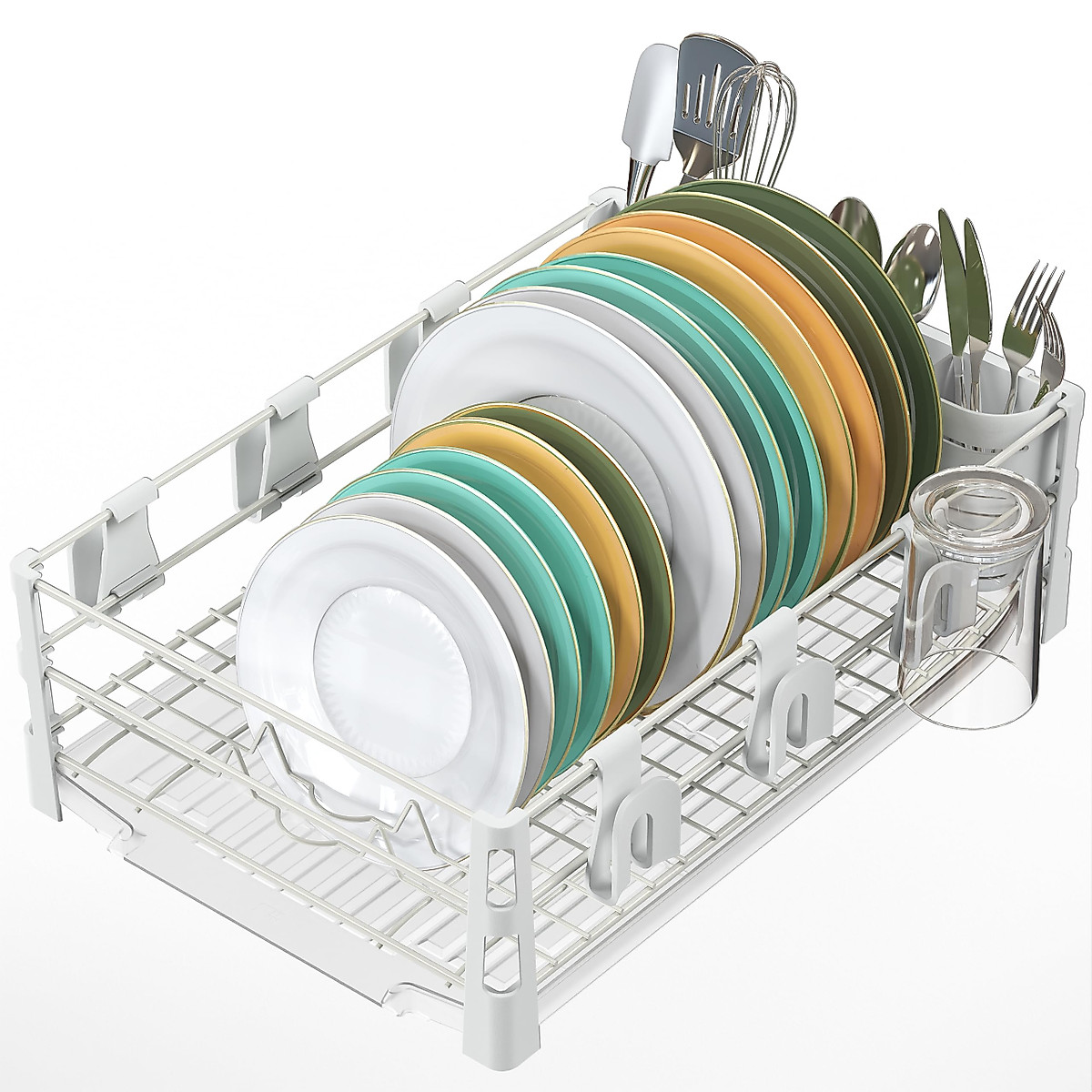 Simple Houseware Dish Rack with Drainers, Mug Holder and Utensil Holder, White