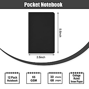 EOOUT 12 Pack Little Notebooks Pocket Size Notebooks, 3.5" x 5.5" Softcover Mini Notebooks, Small Black Notebook Memo Note pads for Men Women Kids Traveler Author, 30 Sheets, 60 Lined Pages