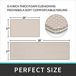 DEXI Kitchen Rugs and Mats Cushioned Anti Fatigue Comfort Mat Non Slip Standing Rug 2 Pieces Set 17"x29"+17"x59",Beige White