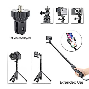SOONSUN 3-in-1 Aluminum Telescoping Selfie Stick Waterproof Monopod Pole Handheld Grip Tripod Stand for GoPro Hero 11 10 9 8 7 6 5 4 3 2, Fusion, Max, Session, AKASO, SJCAM, DJI OSMO Action Camera
