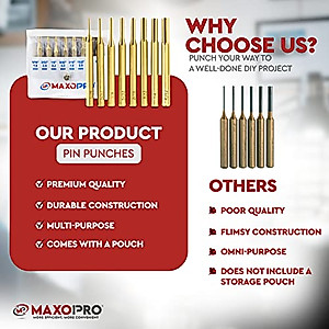 Premium Brass Punch Set – 8 Pcs Professional Brass Drive Pin Punch Set - Non-marring Brass Punch Set for Gunsmithing - Assorted Gun Punch Set for Watch Repair Jewelry and Craft – By Maxopro