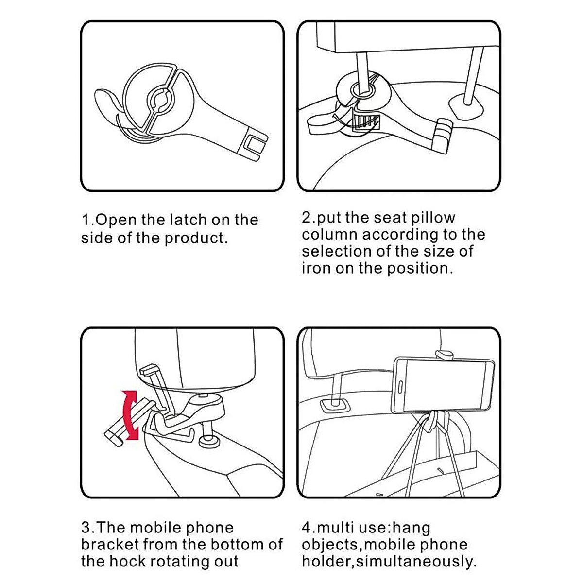 DWARFOO 2 Pack Car Headrest Hook with Phone Holder, 2 in 1 Car Vehicle Back Seat Headrest Mobile Phone Holder Hanger Holder Hook for Bag Purse Cloth Grocery (Blue)