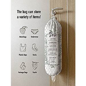 Hglian Inspirational Grocery Plastic Bag Holder Dispenser 7 Rules of Life Plastic Bag Organizer Canvas Shopping Trash bags Storage Container Motivational Quotes farmhouse Kitchen Décor Greenery