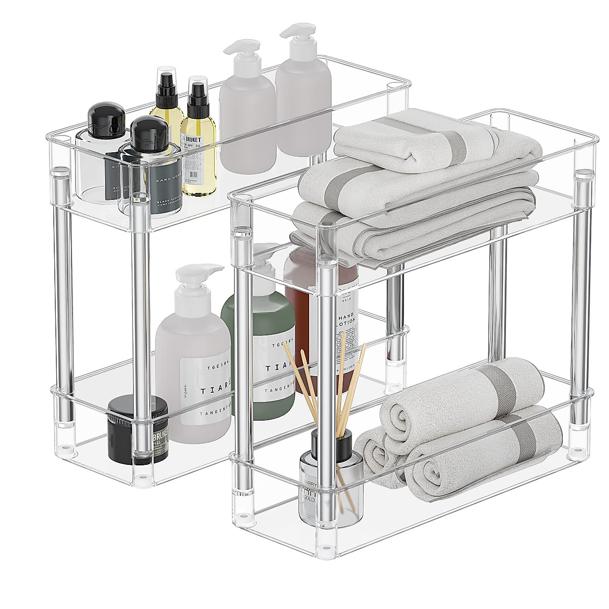 TESOIN Under Sink Organizers and Storage，4 Tier Clear Movable Slim Rolling Storage Cart Bathroom Organizer Under Cabinet Storage, Slide Out Narrow Shelf Organization for Kitchen Bathroom Warehouse