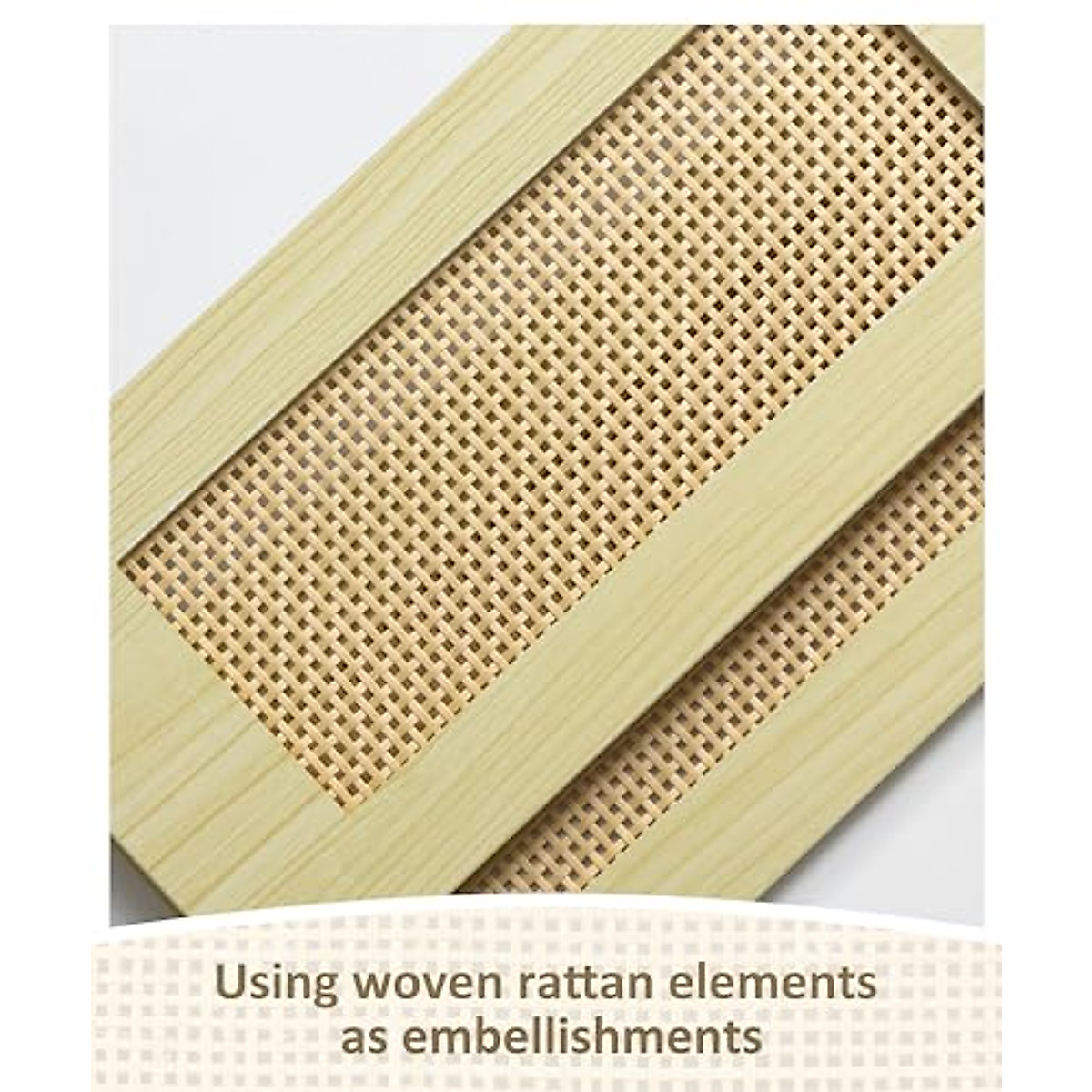 SUMGAR Floating Nightstand Set of 2 Rattan Boho Bedside Table Organiser Shelf Wall Mounted Pair of Beige Storage Display Wood Small Furniture for Bedroom Home Decor