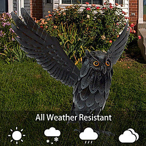Natelf Solar Owl Decoy Sculptures & Statues Halloween Decoration, Standing Metal Bird Deterrent to Scare Birds Squirrels Away for Outdoor Garden Yard Patio, Black