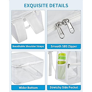 Paxiland Clear Backpack Stadium Approved 12×12×6 with Reinforced and Wider Shoulder Straps, Small Clear Bag for Schools, Concerts, Work, Festivals and Sporting Events - White