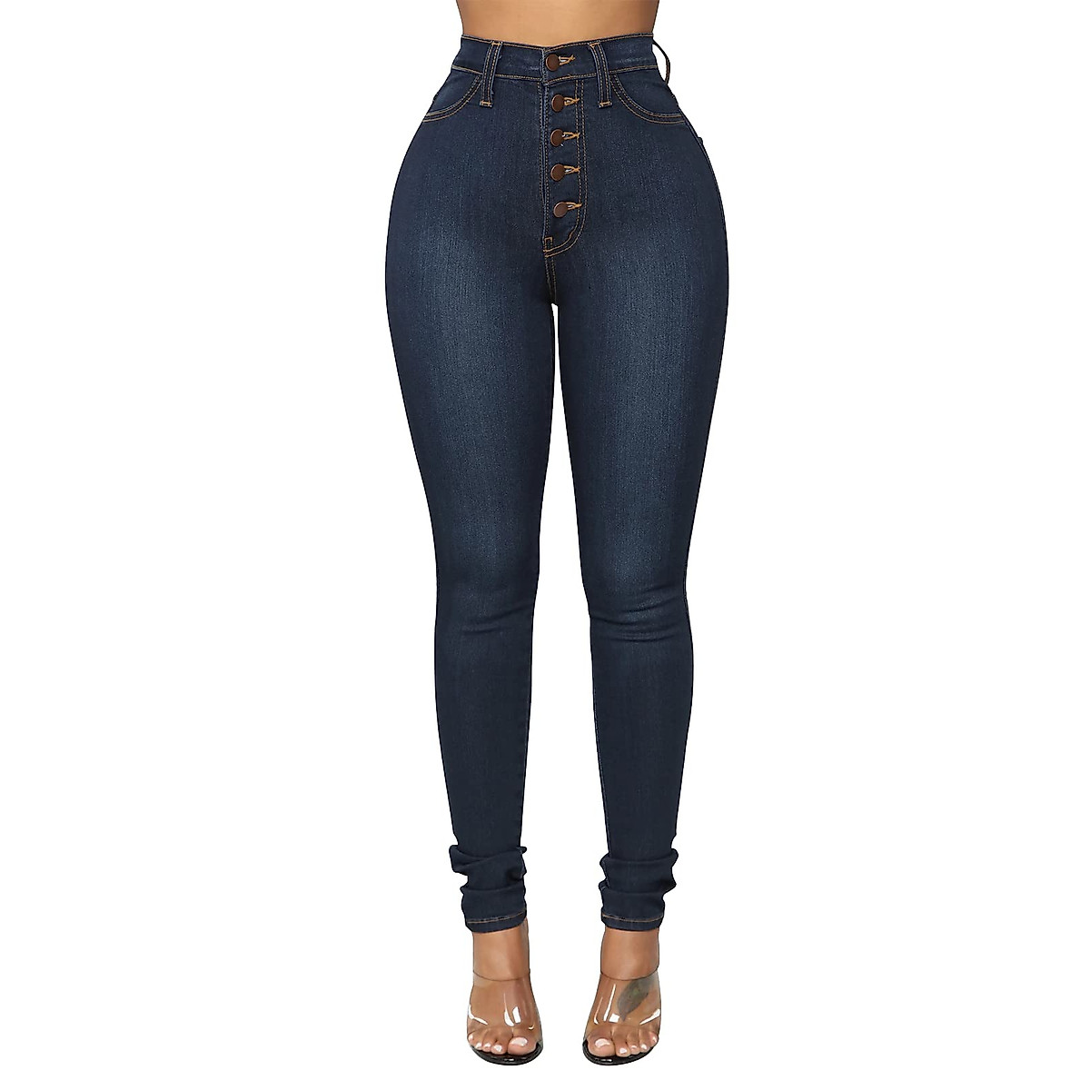 KUNMI Womens Curvy High Waist Stretch Butt Lifting Skinny Colombian Jeans Dark Wash