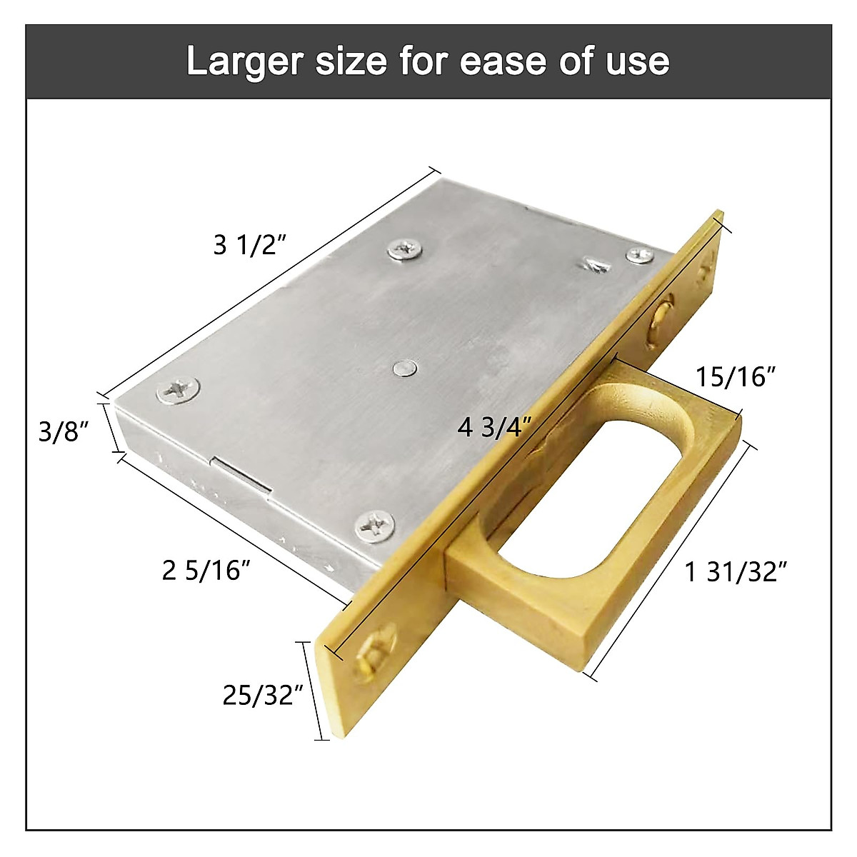 LWZH Brushed Nickel Pocket Door Edge Pull with Push Automatic Bounce Switch,Sliding Door Pull Hardware, Flush Hidden Handle (Gold)